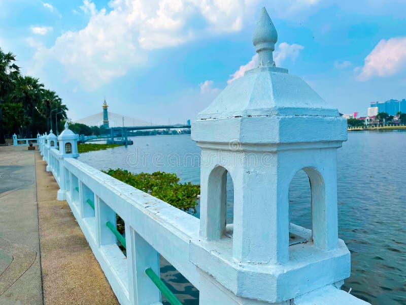 Pathway for Relaxing Along the River in the City. Stock Image - Image ...