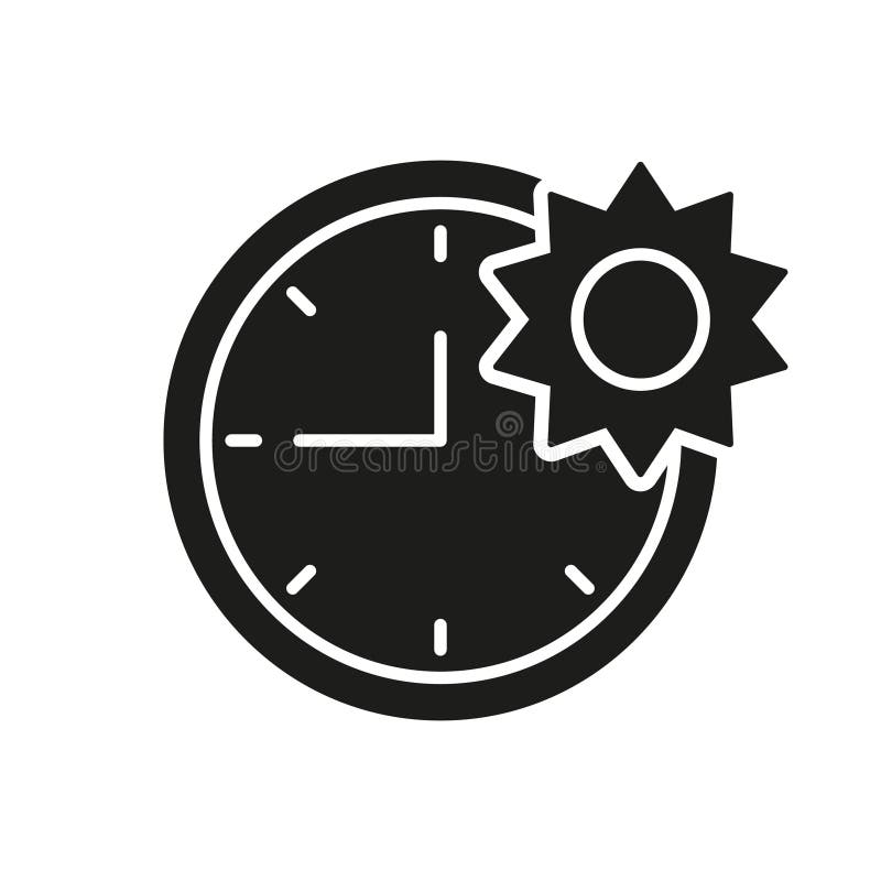 Day Time Activity Glyph Icon, Clock and Sun Symbolizing Daytime ...