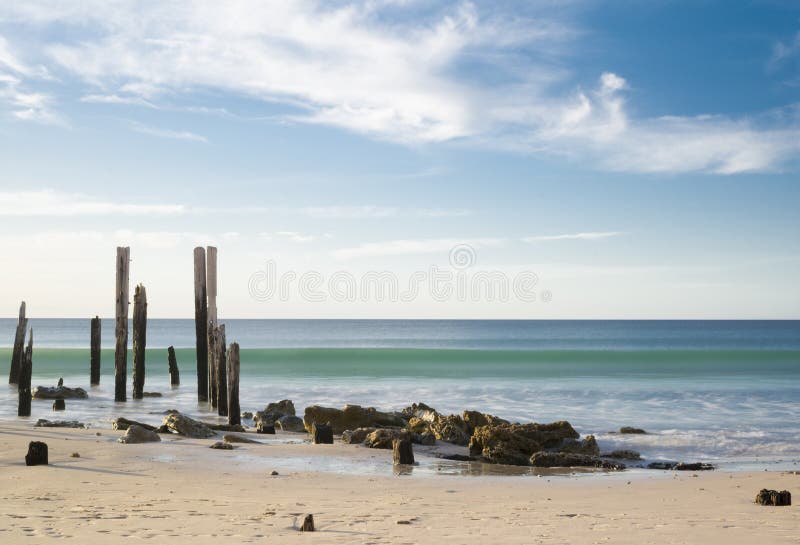 Day-Time at Port Willunga Beach Jetty Ruins, Fleurieu, SA Stock Image ...