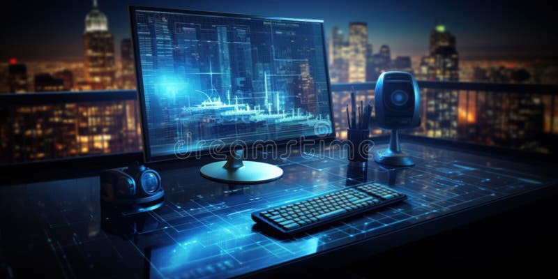 Day Trade in a Modern Office, Computer with Graphics, Blue and Black ...