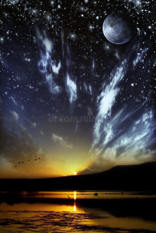 Day Versus Night Waterscape Concept Stock Photo - Image of lake ...