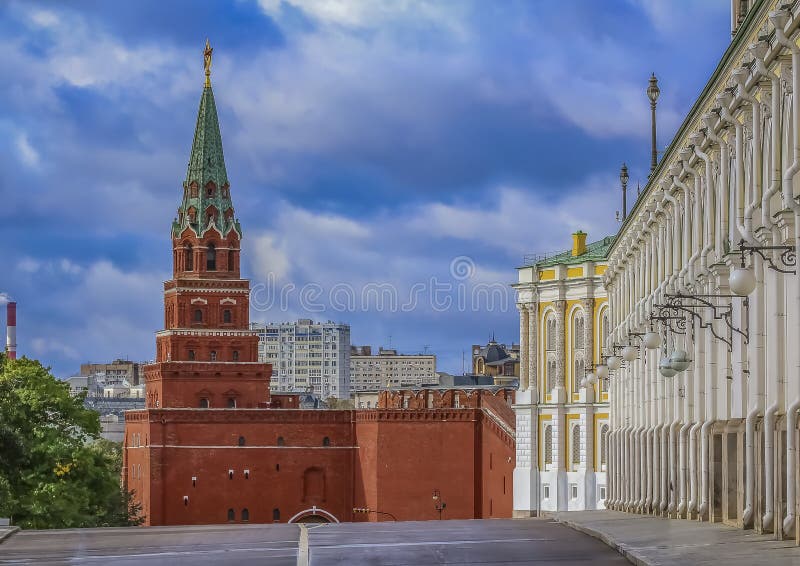 Day View of the Borovitskaya Tower Inside the Kremlin Complex in Moscow ...