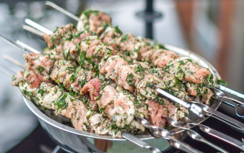 Day View of Stack of Kebab Skewers Stock Image - Image of onion ...