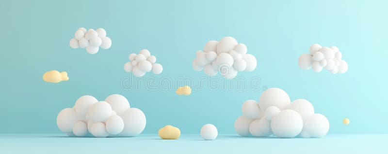 Daydream Scene, Whimsical Clouds, Floating Objects, 3D Illustration ...