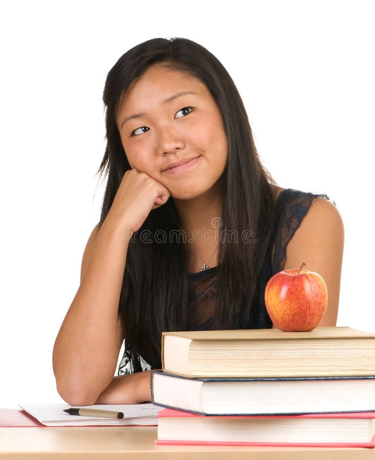 Daydreaming Student Trying To Study Stock Image - Image of girl, books ...