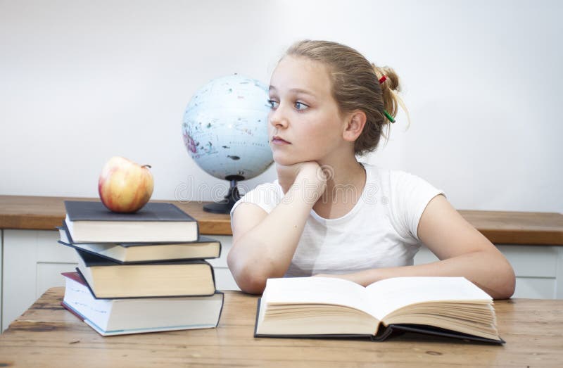 Daydreaming Student Trying To Study Stock Image - Image of girl, books ...
