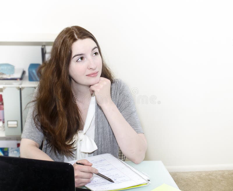 Daydreaming Young Woman Bored at Work Stock Image - Image of person ...