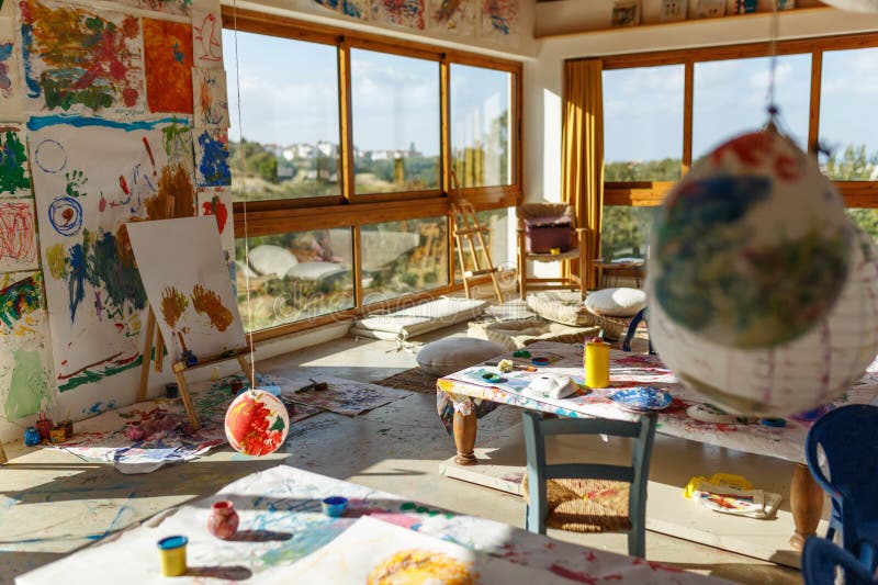 Daylight Art Studio Interior with Large Windows Stock Photo - Image of ...