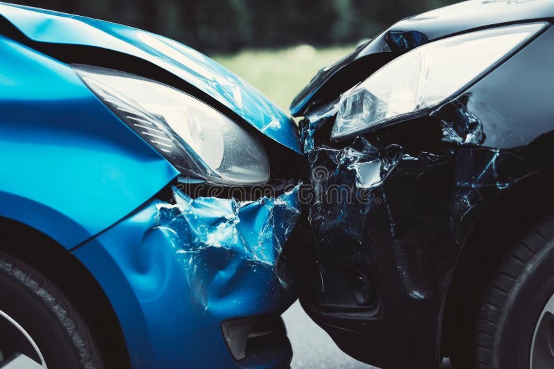 Daylight Collision at Intersection Blue and Black Vehicles with Front ...