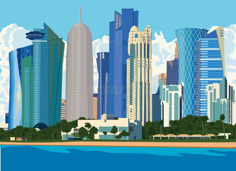 Daylight Doha Qatar City Skyline View Illustration Stock Illustration ...