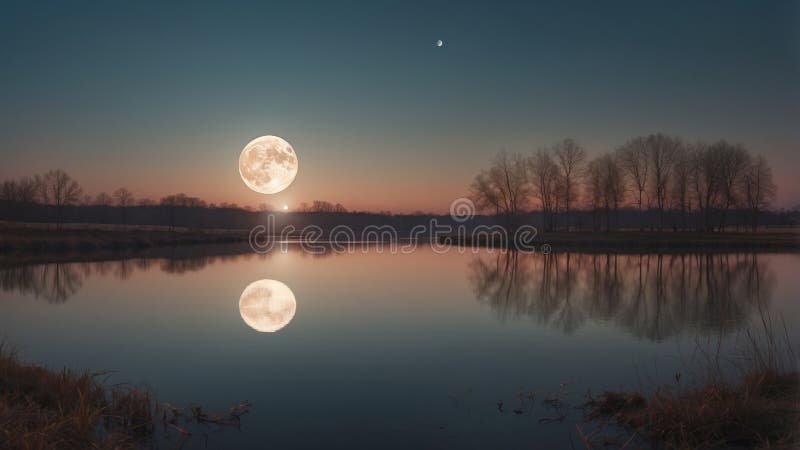 Daylight Full Moon in February Northern Hemisphere with Empty Space ...