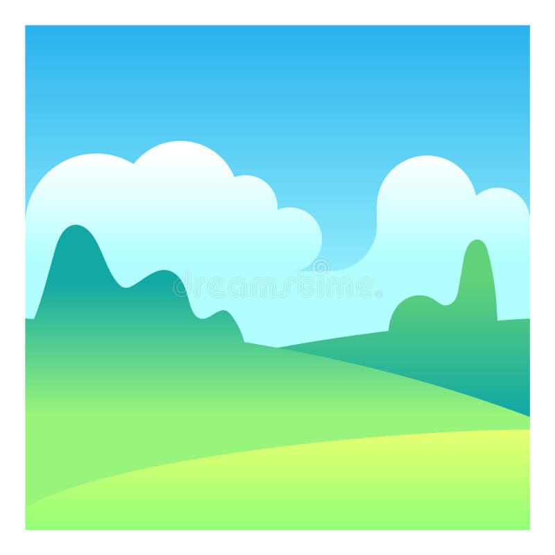 Daylight Landscape. Green Hills and Blue Sky with Clouds Stock Vector ...