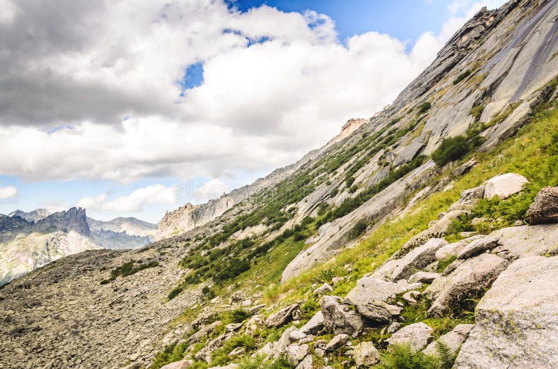 Daylight Landscape, View on Mountains and Rocks, Ergaki Stock Photo ...