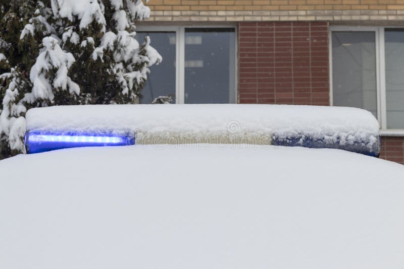 Daylight. Police Siren Blue Under the Snow Stock Photo - Image of power ...