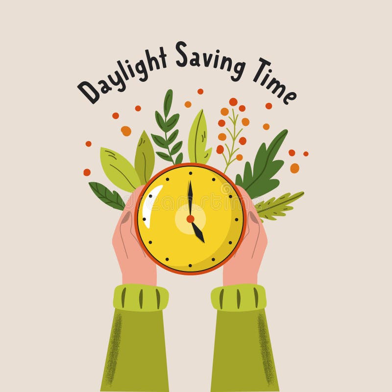 Daylight Saving Time. Abstract Design with Hands Holding Clock Stock ...