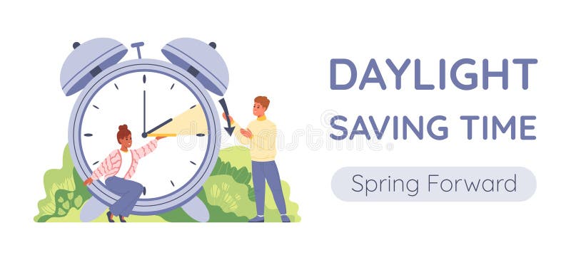 Daylight Saving Time Banner. People Change Hands of the Clock Forward ...