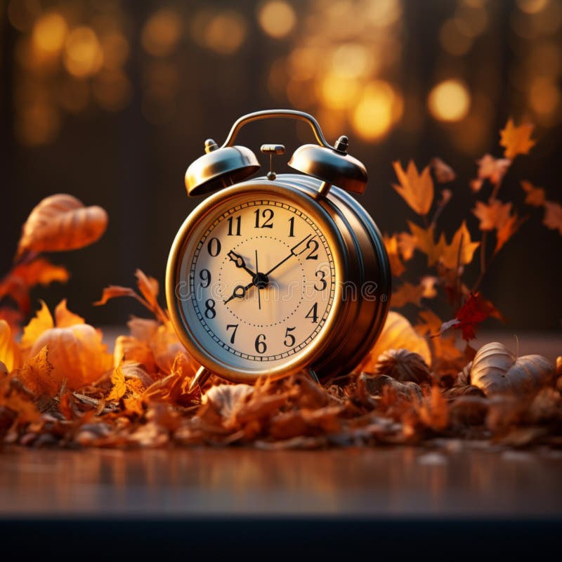 Daylight Saving Time Concept: Alarm Clock Amidst Autumn Leaves Tableau ... Daylight Saving Time Concept: Alarm Clock Amidst Autumn Leaves Tableau ...