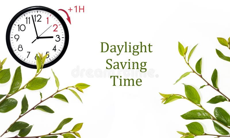 Daylight Saving Time DST. Blue Sky with White Clouds and Clock Stock ...