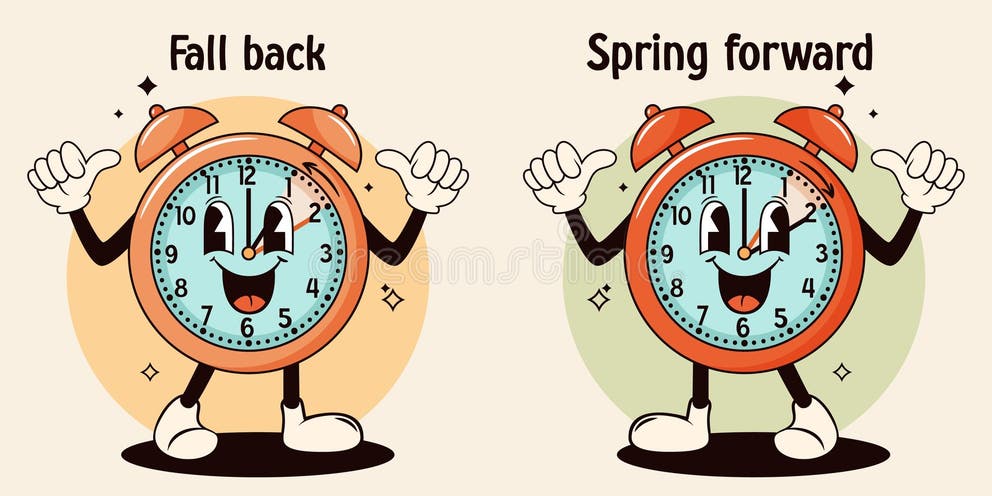 Daylight Saving Time, Fall Back and Spring Forward Illustration. Vector ...