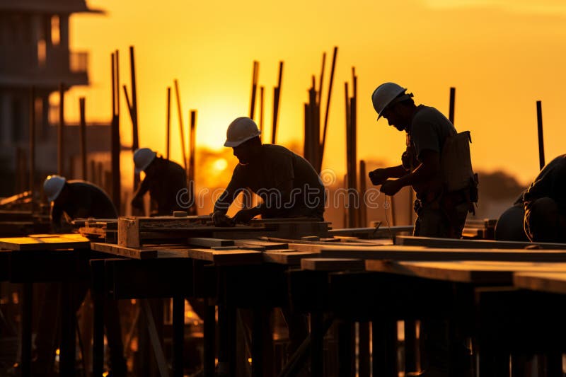 Daylight Wanes As Construction Workers Continue Their Tasks, Framed by ...