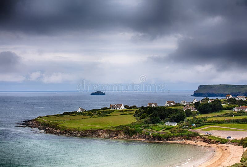 Daymer Bay Beach Landscape in Cornwall UK Stock Image - Image of houses ...