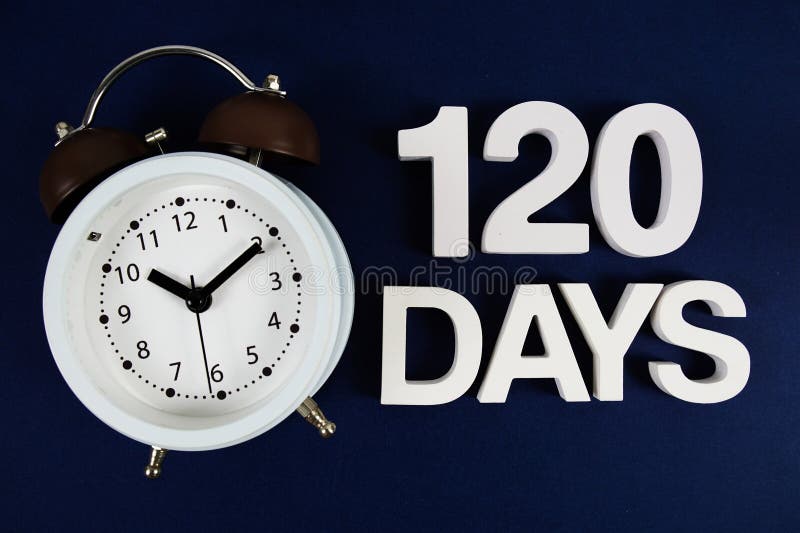 120 Days Alphabet Letters with Alarm Clock on Navy Blue Background ...