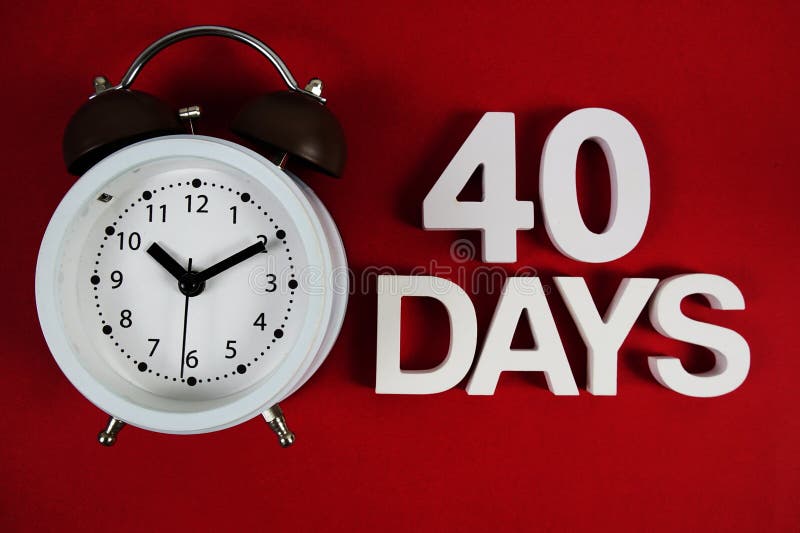 40 Days Alphabet Letters with Alarm Clock on Red Background Stock Image ...