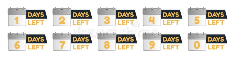 Days Left Calendar Icons with Numbers Zero To Nine - Vector ...