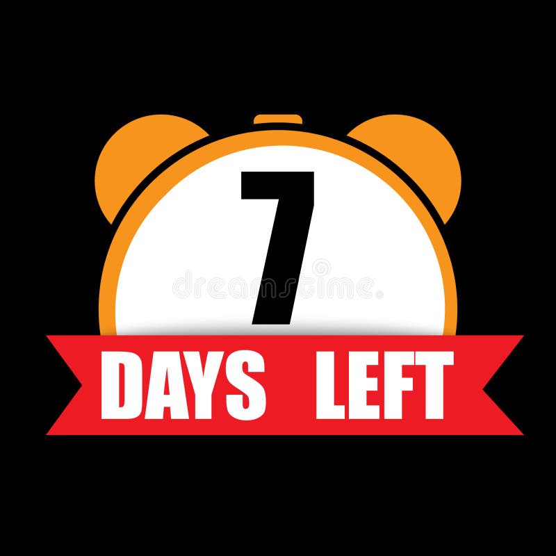 7 Days Left Icon. Countdown Clock Symbol. Bold Number Seven Text. Black ...