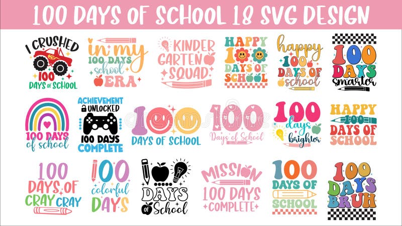 100 Days of School T-shirt Design Bundle. 100 Days of School Vector ...