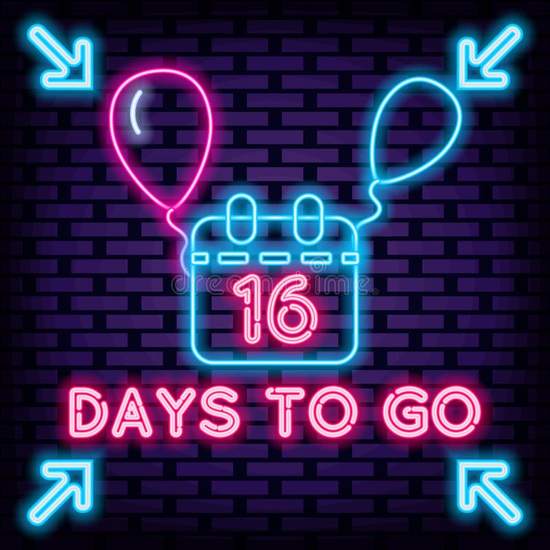 16 Days To Go Badge in Neon Style. Neon Script. Neon Text Stock Vector ...