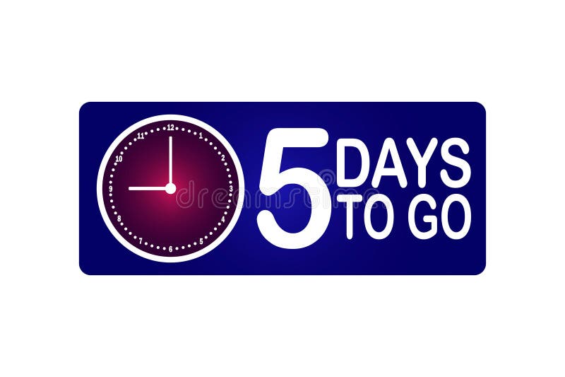 5 Days To Go Clock Icon on Blue Background Stock Vector - Illustration ...