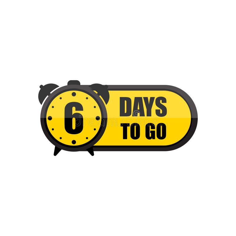 6 Days To Go. Countdown Timer Icon. Number Six Focus. Yellow Black ...