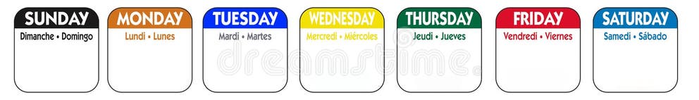 Days of the week stock illustration. Illustration of languages - 54803568