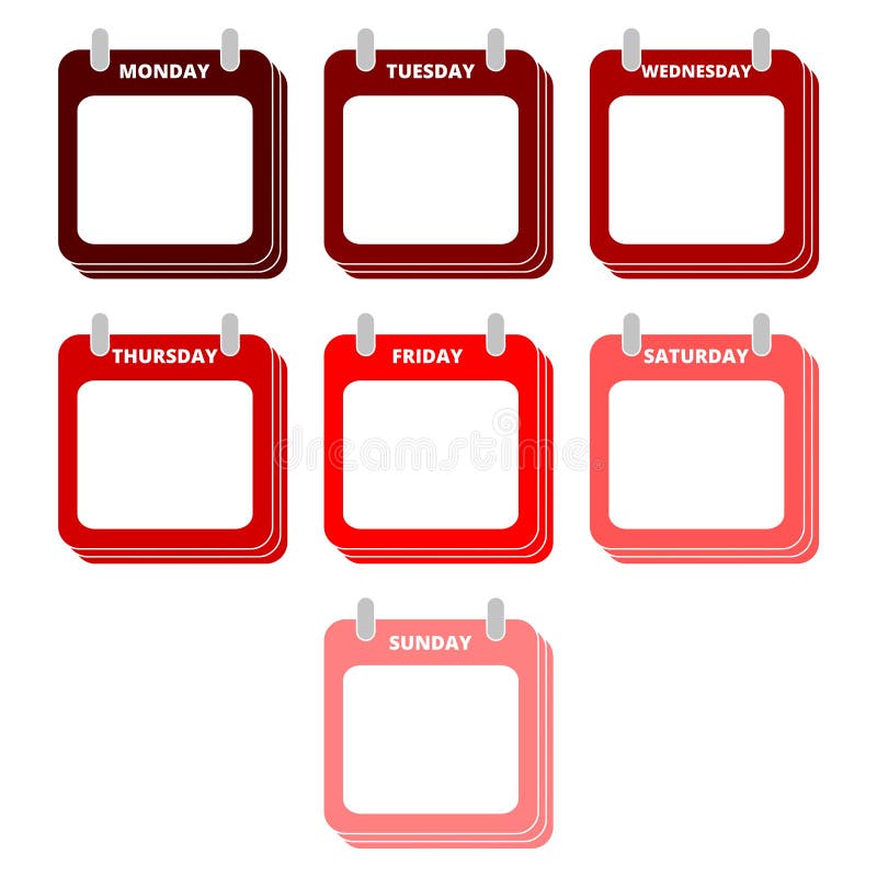 Days of the Week, Calendar Sheets with the Days of the Week Red Stock ...