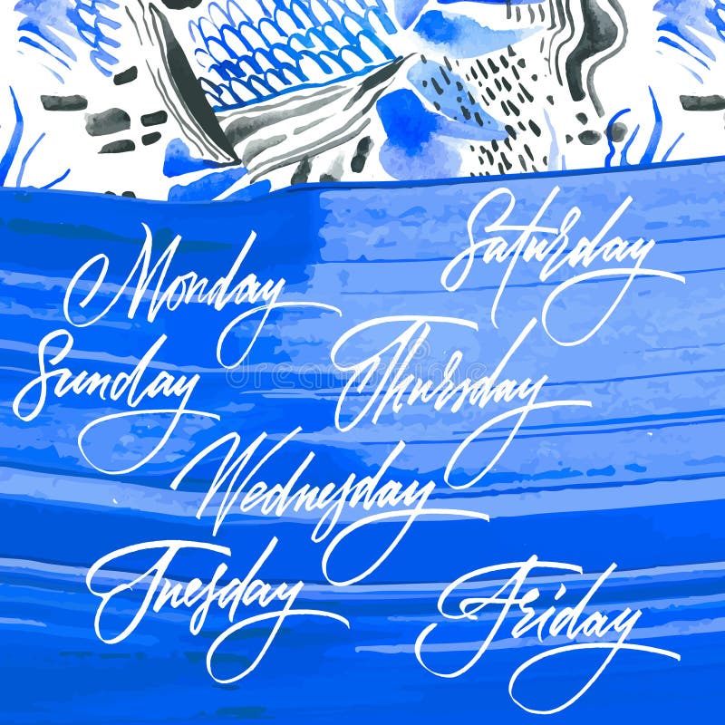 Calligraphy Days of the Week with Flowers Stock Vector - Illustration ...