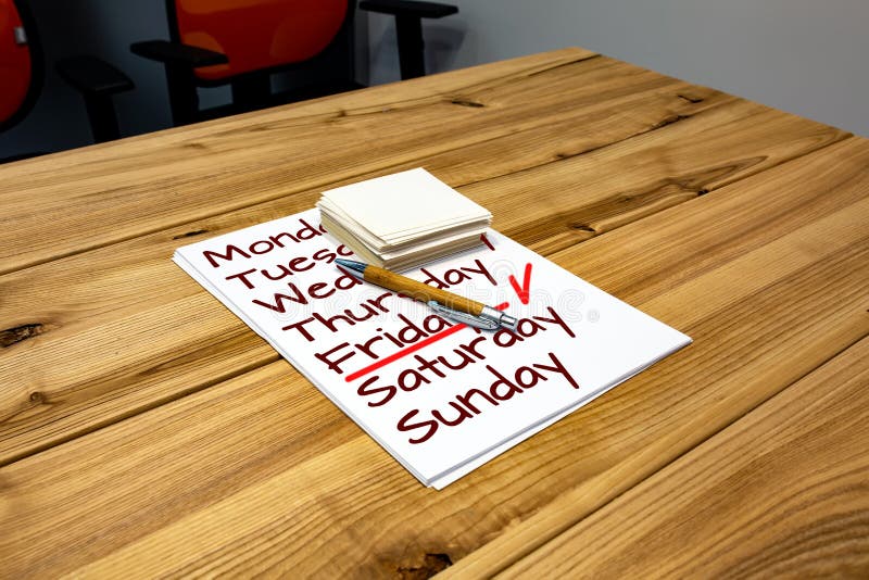 Days of the Week on Sheets of White Paper and Notes for Writing Stock ...