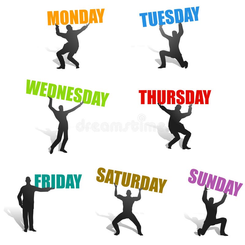 Days of the Week Silhouettes Stock Illustration - Illustration of ...