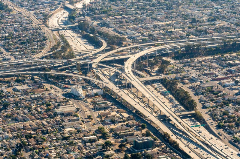 Daytime Aerial View of the 110 and the 105 Interchanges in Los Angeles ...
