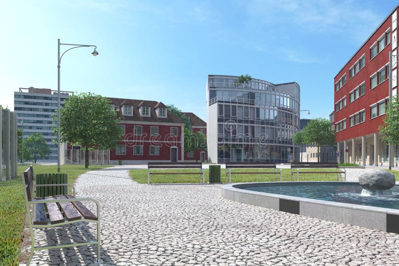 Daytime Cityscape Empty Streets and Area 3d Illustration Stock ...