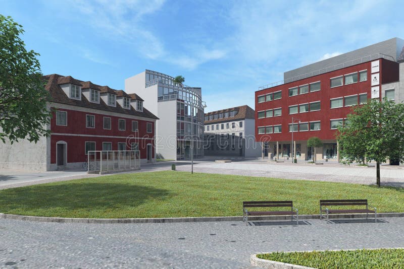 Daytime Cityscape Empty Streets and Area 3d Illustration Stock ...