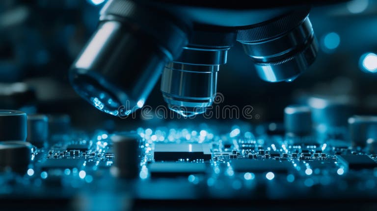 During Daytime Exploration of Technology in a Lab, a Microscope Focuses ...