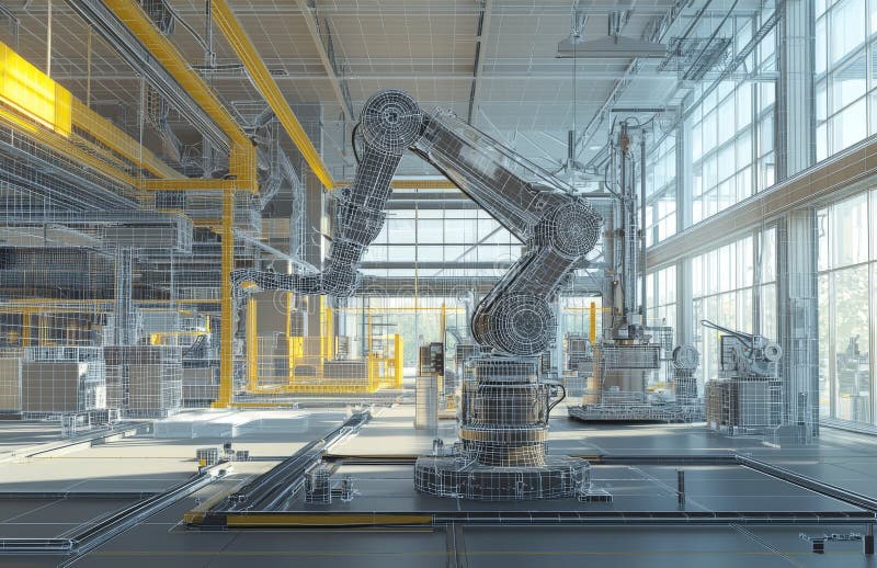 At Daytime, Robots Work on an Assembly Line in a Modern Manufacturing ...