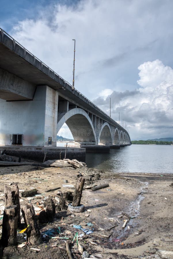 Daytime Scene Activity Around the Concrete Bridge. Stock Image - Image ...