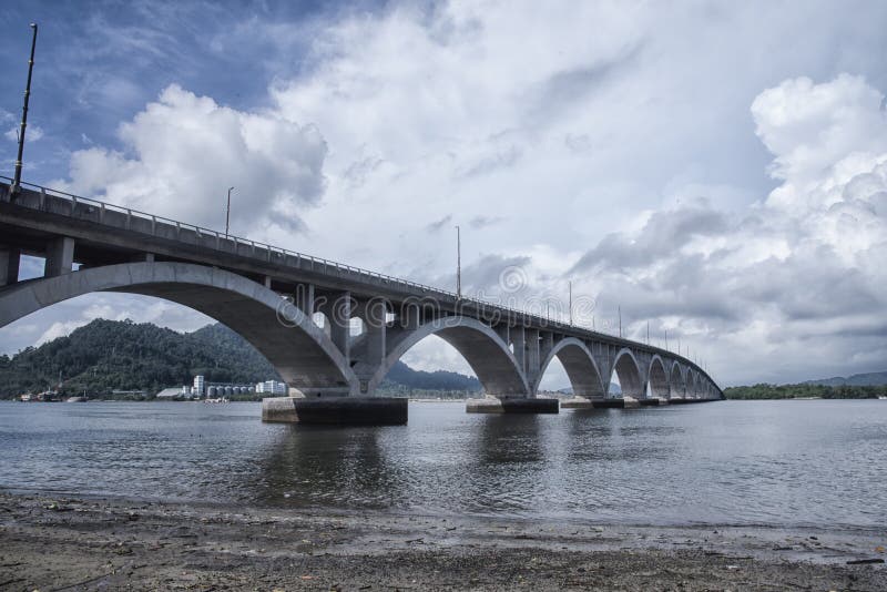 Daytime Scene Activity Around the Concrete Bridge. Stock Photo - Image ...