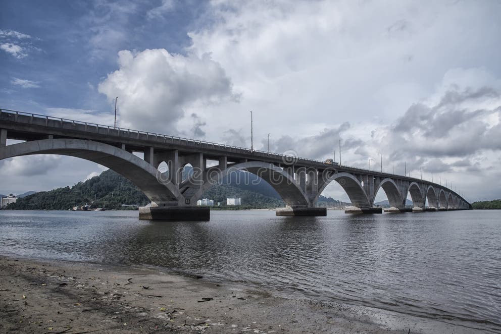 Daytime Scene Activity Around the Concrete Bridge. Stock Photo - Image ...
