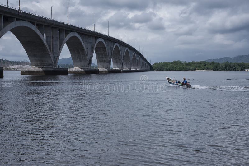 Daytime Scene Activity Around the Concrete Bridge. Stock Image - Image ...