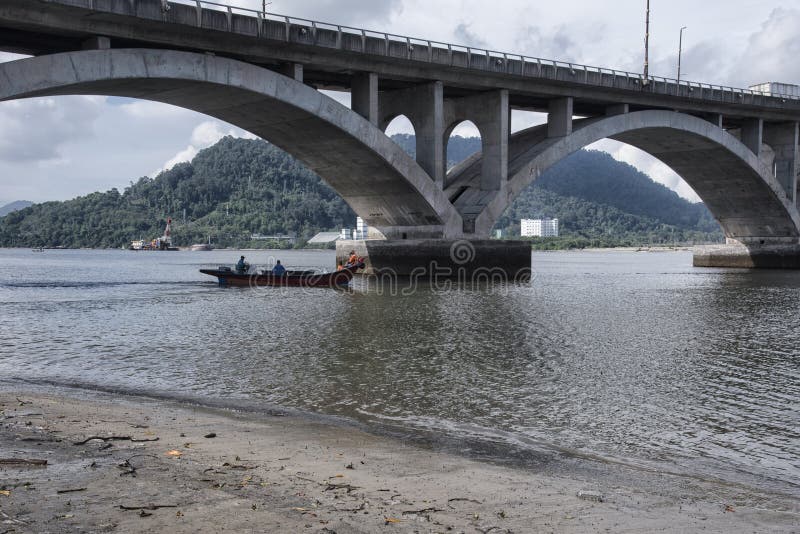 Daytime Scene Activity Around the Concrete Bridge. Stock Image - Image ...