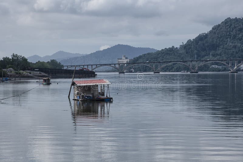 Daytime Scene Activity Around the Concrete Bridge. Stock Image - Image ...