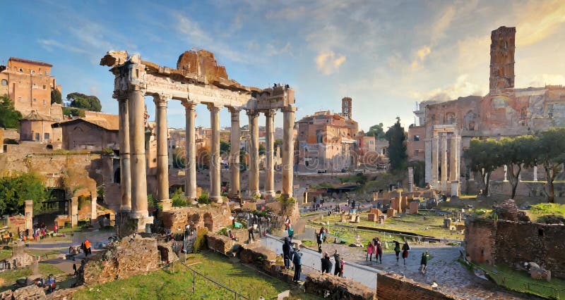 Daytime Scene of the Roman Forum Stock Illustration - Illustration of ...